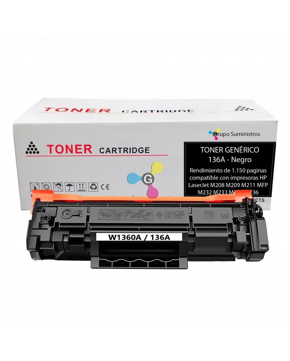 Tóner W1360A Compatible impresora HP M208 M209 M211 M232 M233 M234 M236
